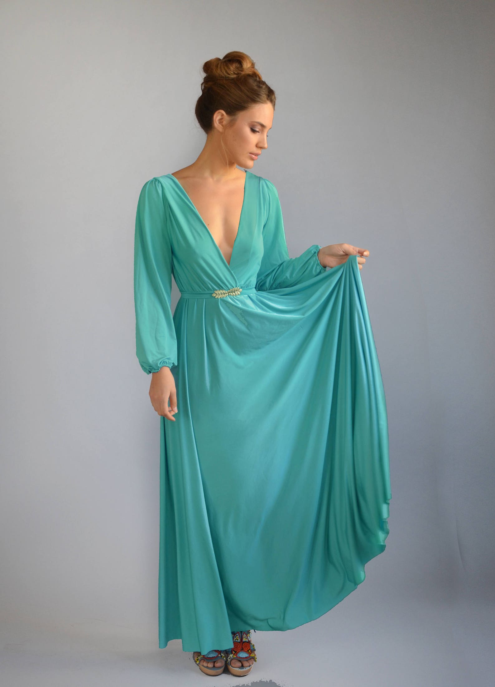 Bridesmaids Dress, Green Evening Dress Floor Length Bell Shape Dress ...