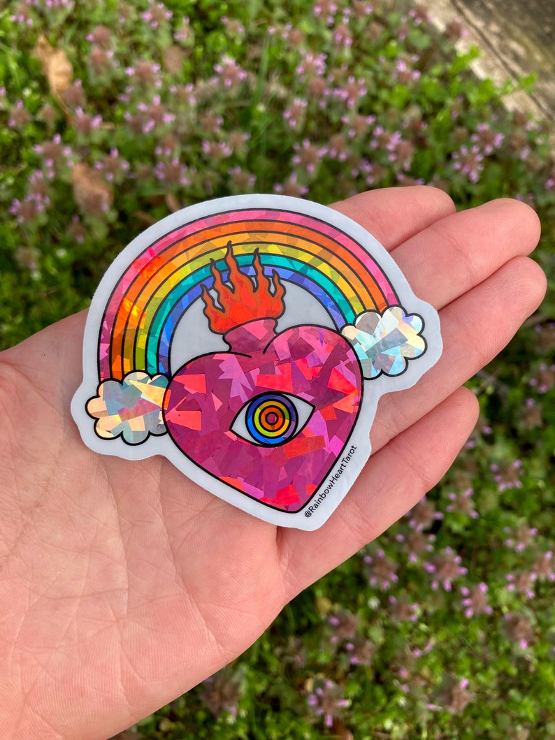 Rainbow Heart Tarot Prism Party Sticker Psychedelic Trippy - Etsy