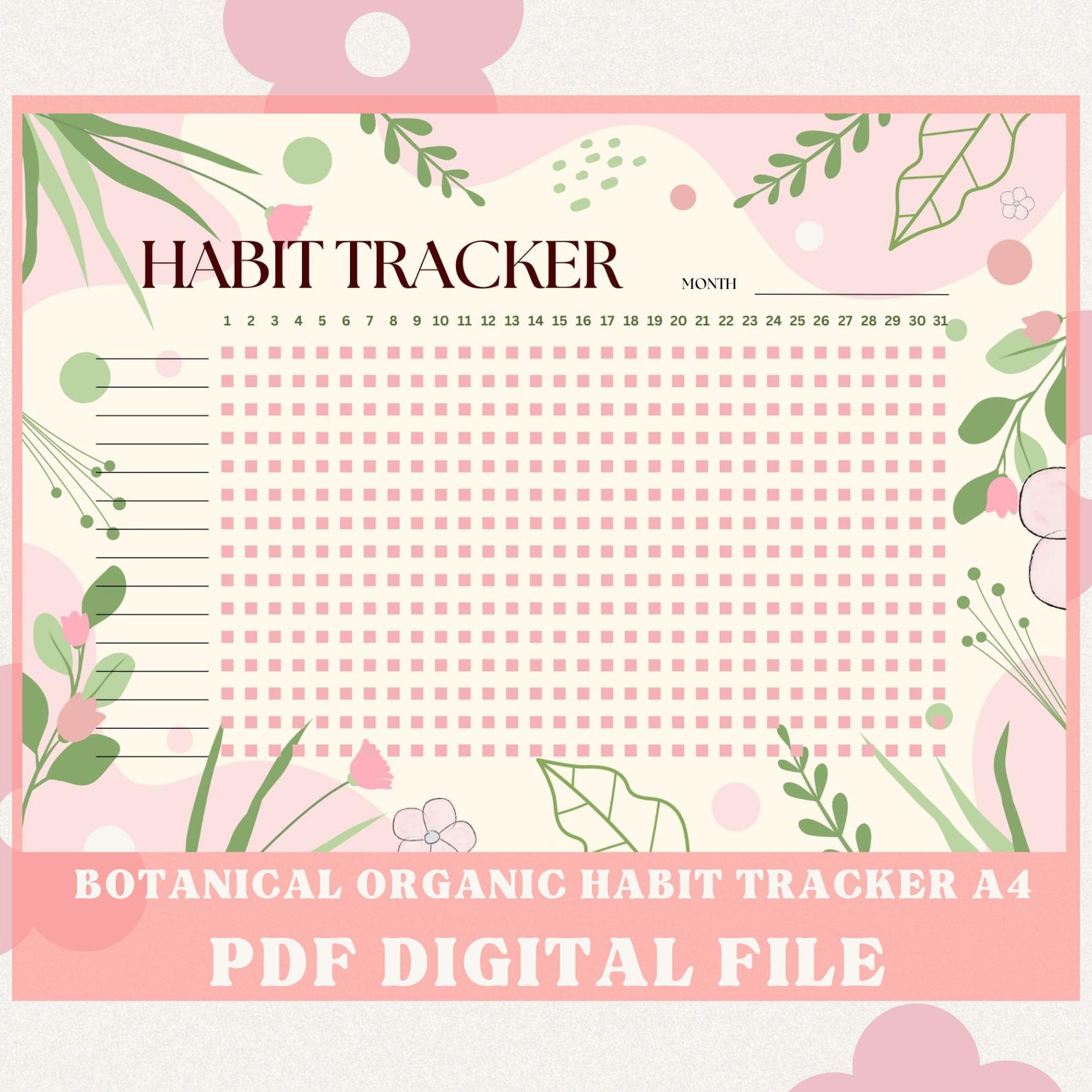 Botanical Habit Tracker A4 – Minimalist Organic Printable Planner ...