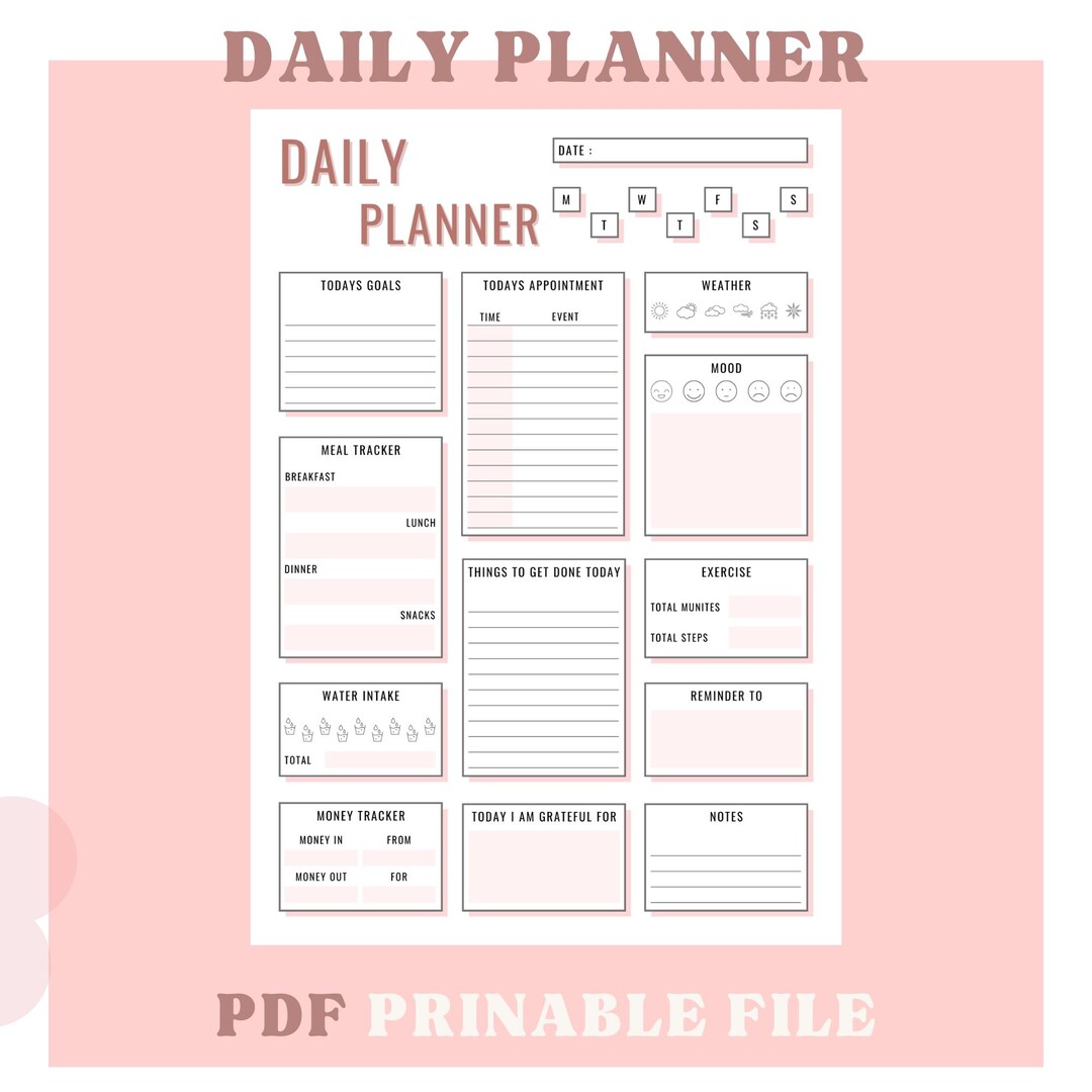 Pink Minimalist Daily Planner – Elegant Printable A4 PDF, Simple ...