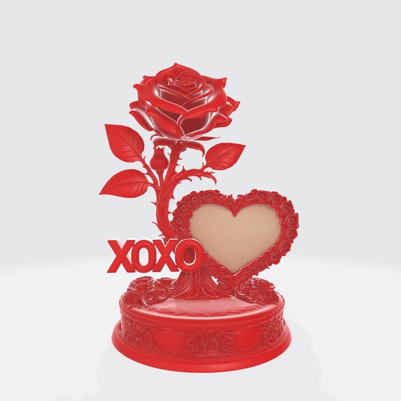 XOXO Rose Photo Heart Frame STL OBJ| Valentine’s Day Couple Gift | 3D ...