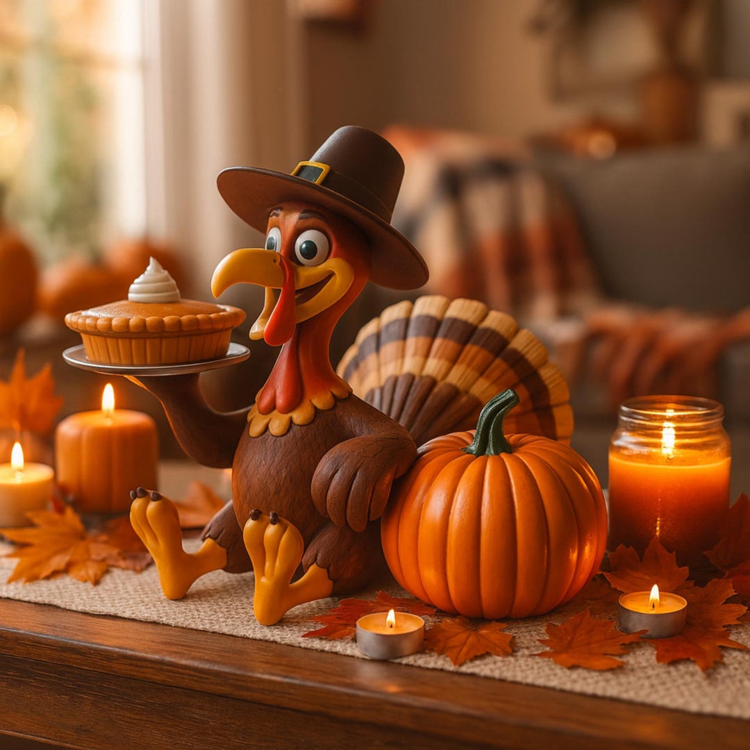 3D Printed Thanksgiving Turkey Figurine, Pilgrim With Pumpkin Pie (STL ...