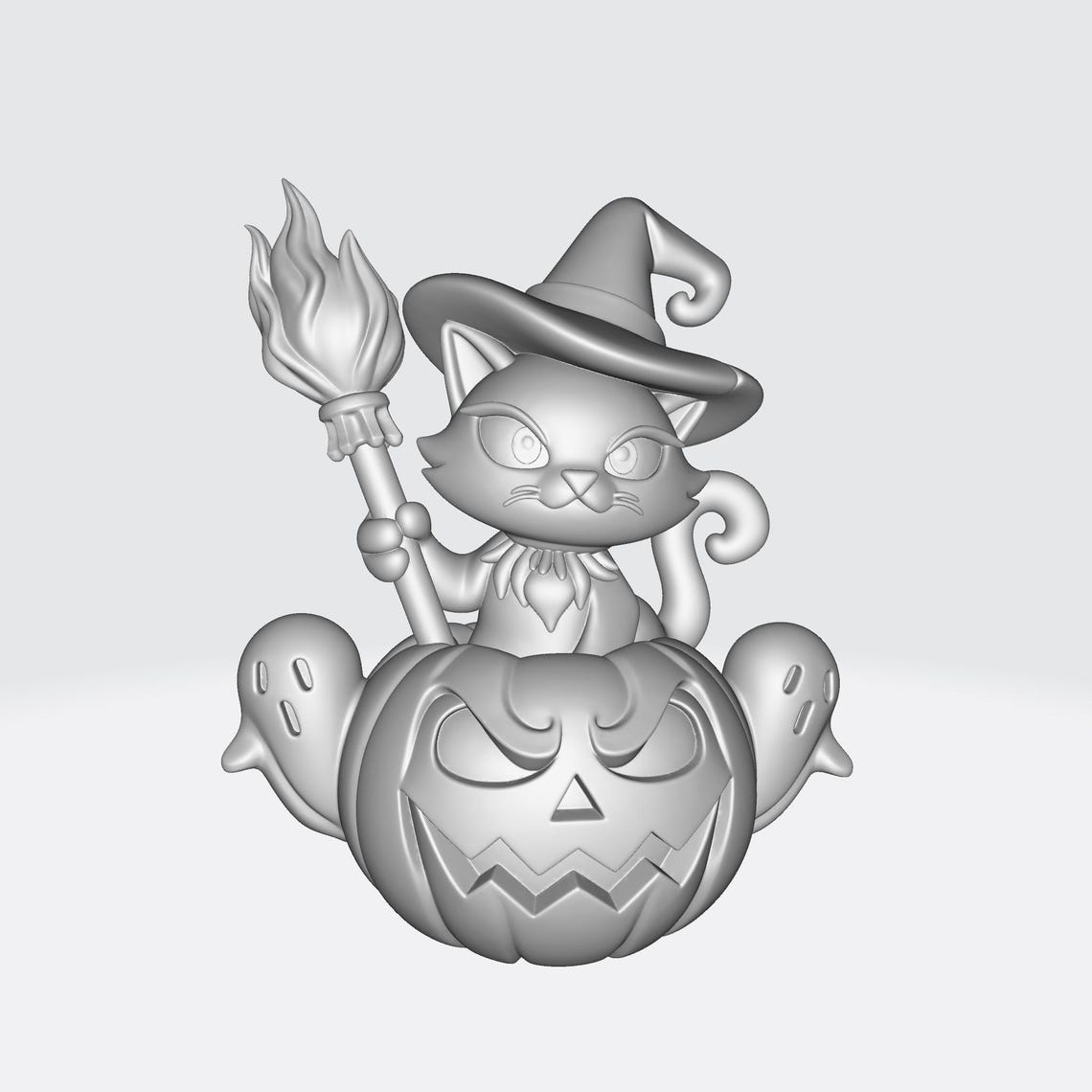 Halloween Black Cat Witch 3D Print File: Pumpkin, Ghosts (STL/OBJ ...