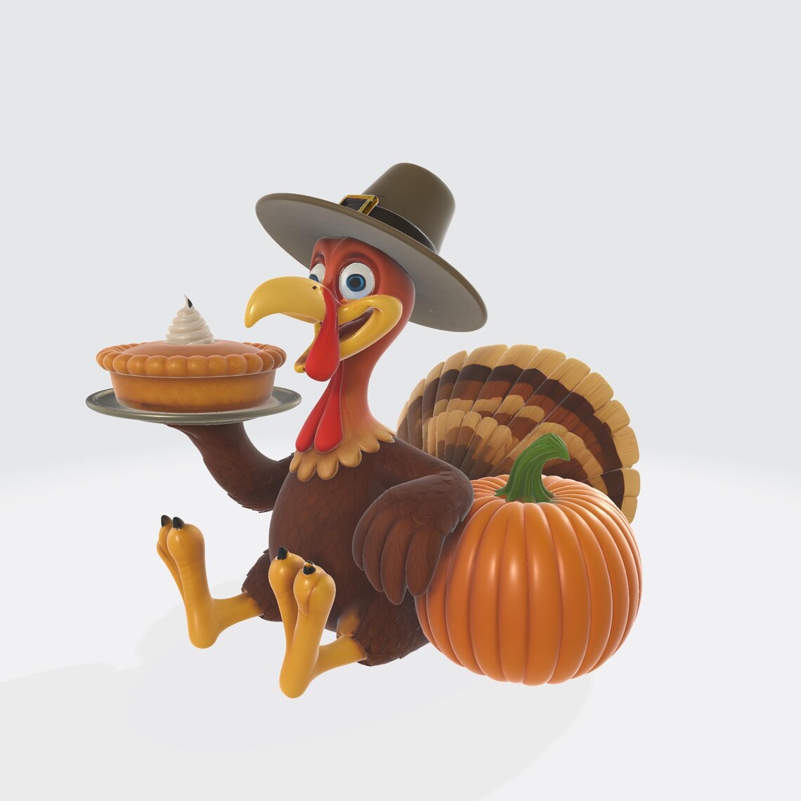 3D Printed Thanksgiving Turkey Figurine, Pilgrim With Pumpkin Pie (STL ...