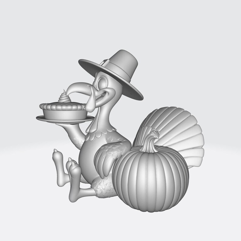 3D Printed Thanksgiving Turkey Figurine, Pilgrim With Pumpkin Pie (STL ...