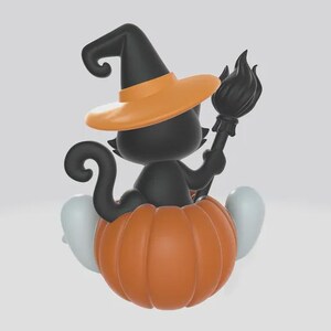 Halloween Black Cat Witch 3D Print File: Pumpkin, Ghosts (STL/OBJ ...
