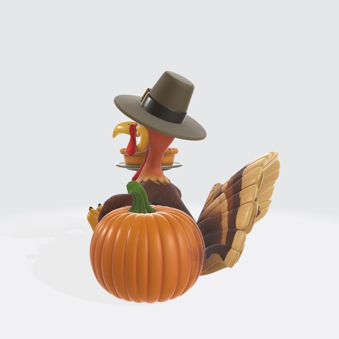 3D Printed Thanksgiving Turkey Figurine, Pilgrim With Pumpkin Pie (STL ...