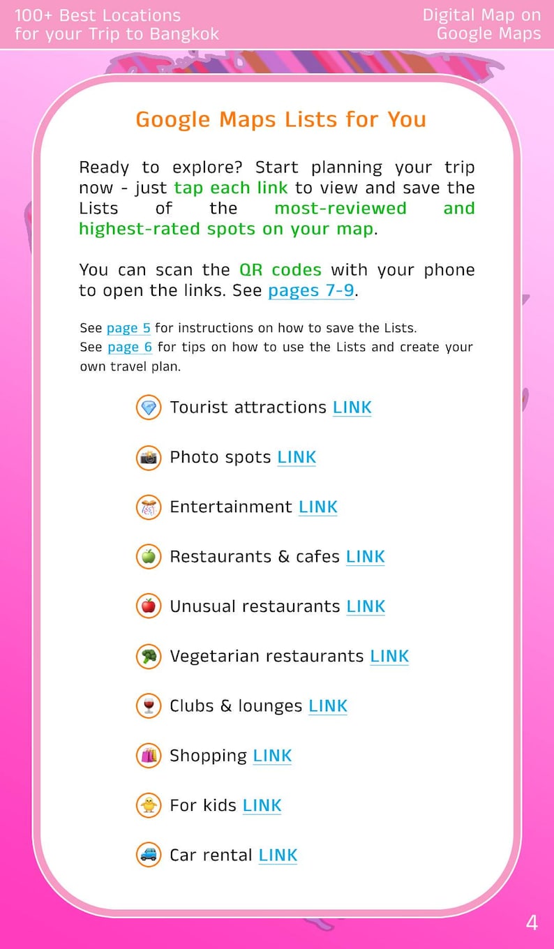 Bangkok Travel Map & Itinerary: 100+ Google Maps Pins (digital Download ...