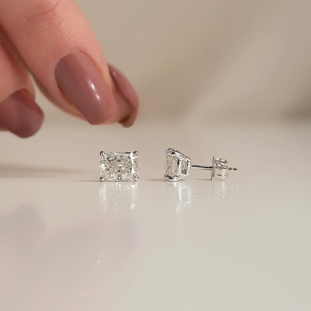 Radiant Cut Moissanite Earrings, 2.00 Carat Diamond Push Back Earring ...
