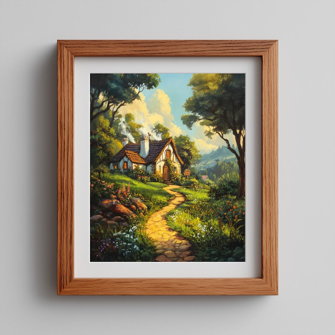 Cottagecore Landscape Wall Art Printable - Storybook Countryside Path ...