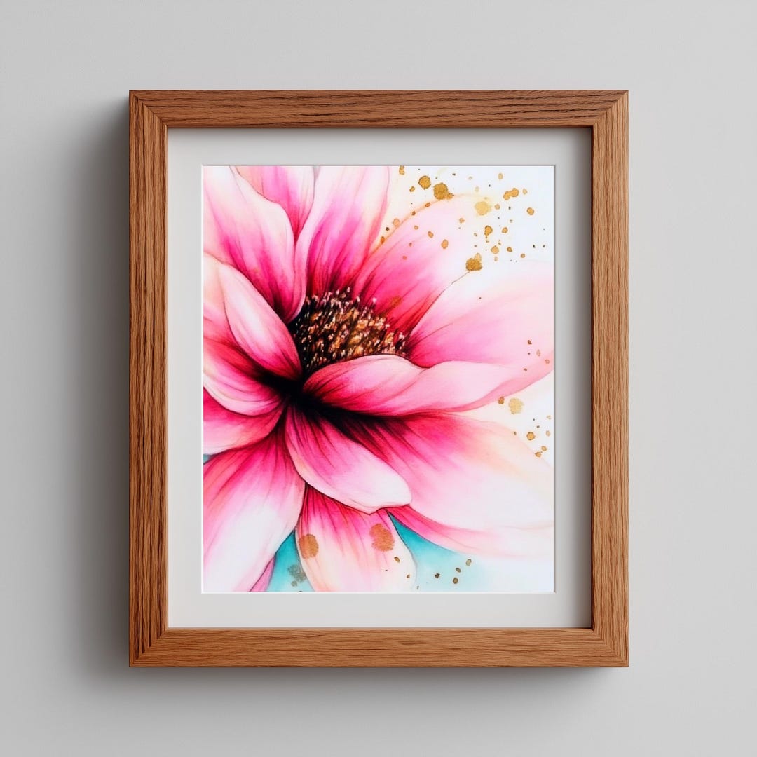 Bold Pink Flower Wall Art Printable, Close-up Botanical Painting ...