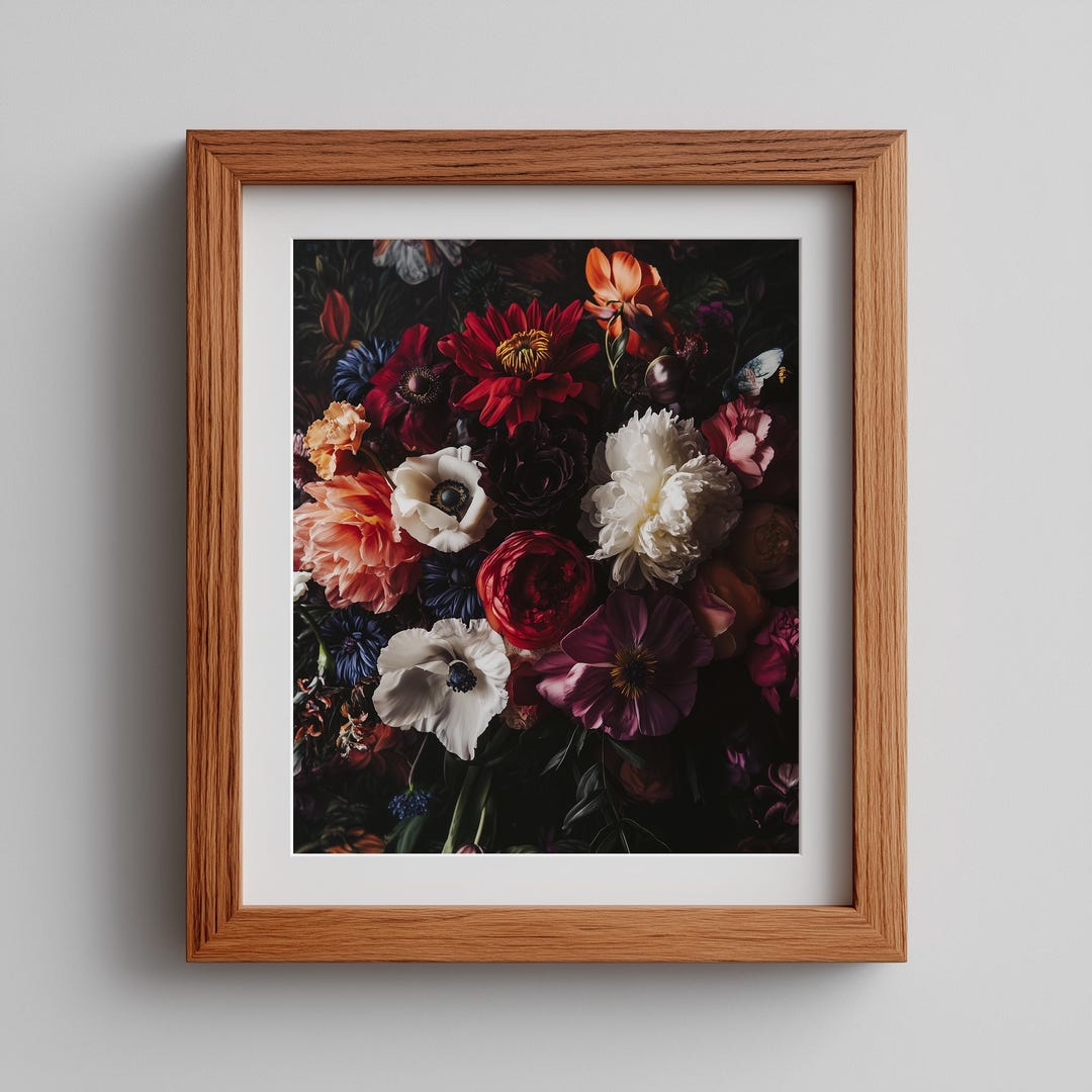 Dark Romantic Floral Printable Art - Maximalist Vintage Bouquet ...