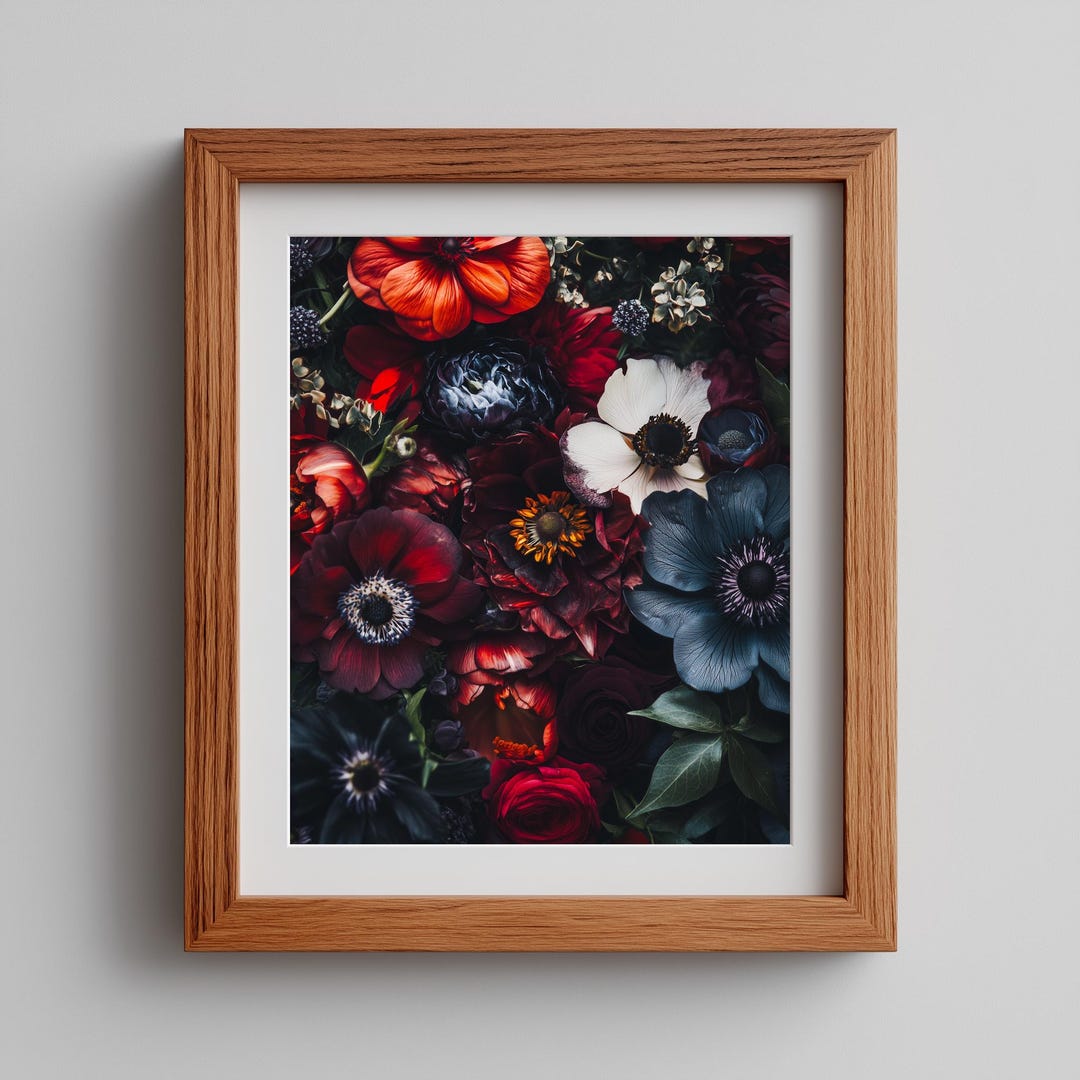 Maximalist Floral Wall Art Printable - Bold Dark Botanical Painting ...