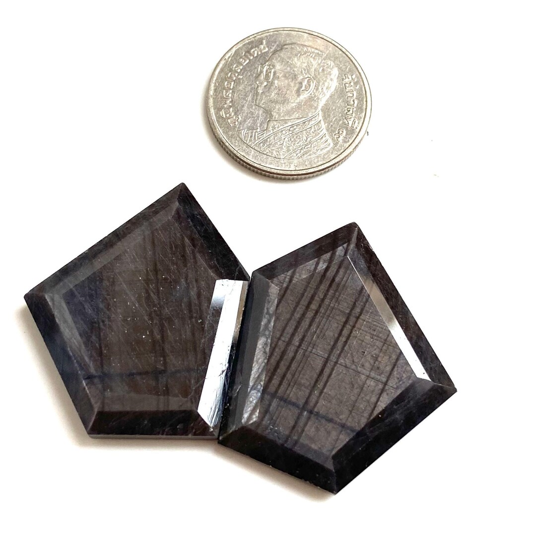 Blue Sheen Sapphire Pair: Geometric Step Cut Jewelry Making New Year ...