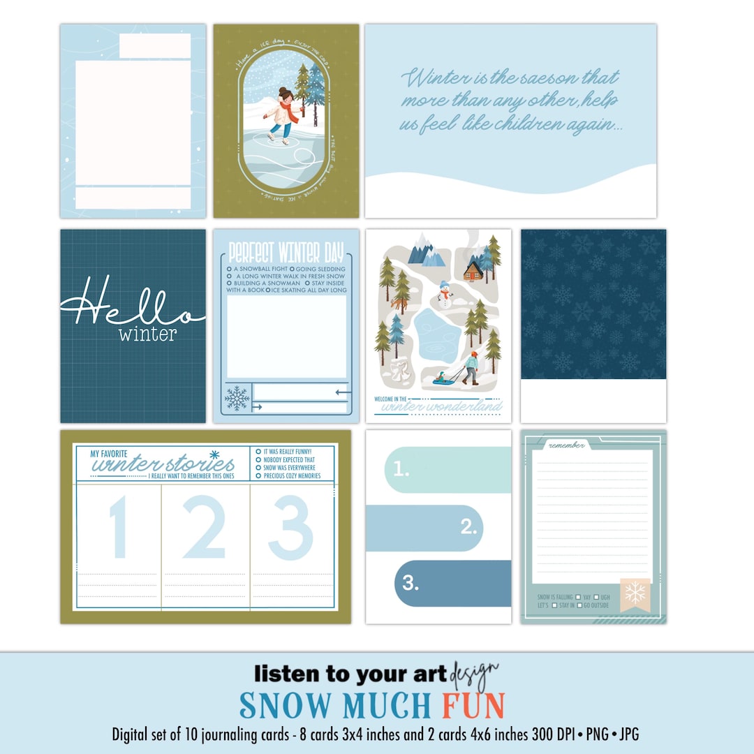 Snow Much Fun - Winter Journaling Cards Set | Printable | Digital | Png ...