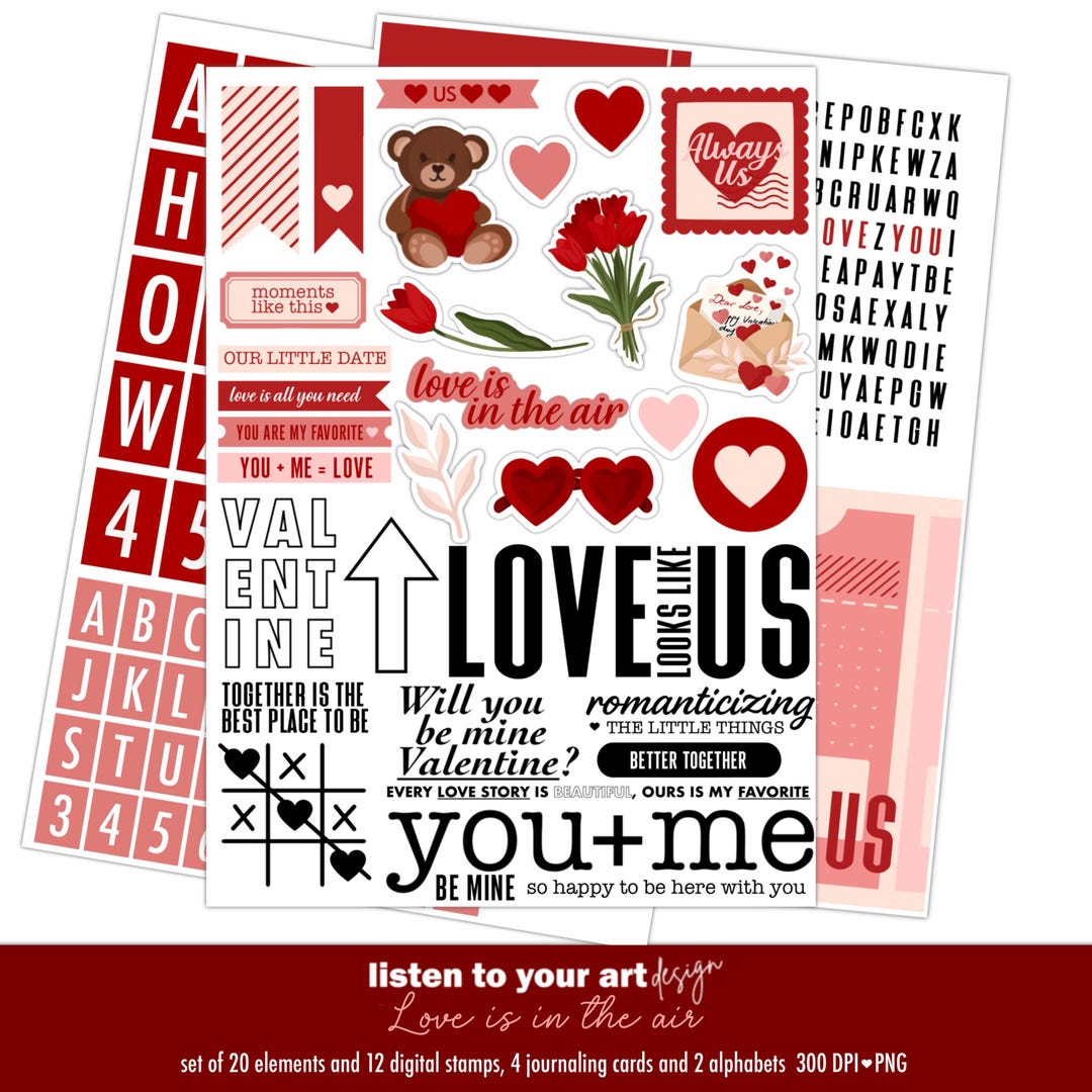 Love is in the Air - Valentine's Set 2 of Digital Elements Stamps and ...