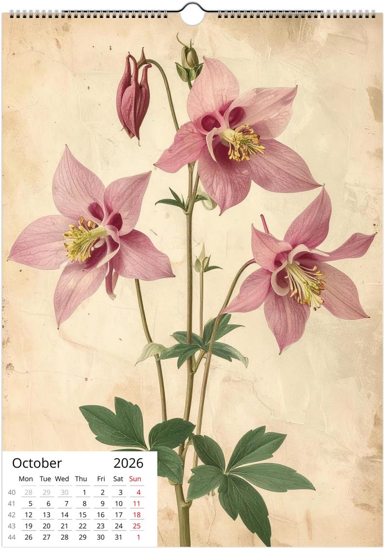 Vintage Flower Calendar 2026 – Botanical Wall Calendar - Etsy