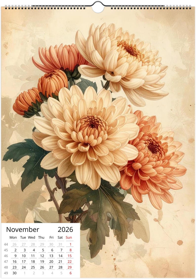 Vintage Flower Calendar 2026 – Botanical Wall Calendar - Etsy