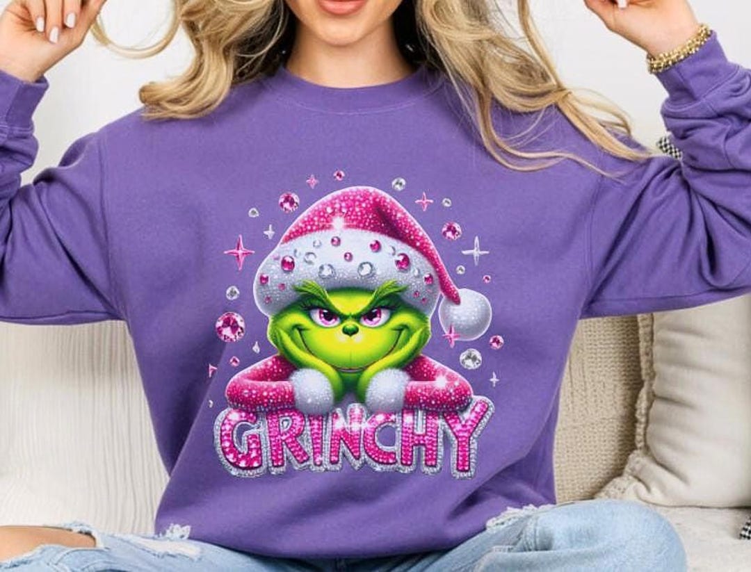 Pink Grinchy Faux Bling Design Christmas Sweater - Etsy