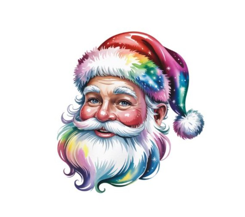 Rainbow Santa Watercolor PNG Design for T-shirts (digital Download) - Etsy