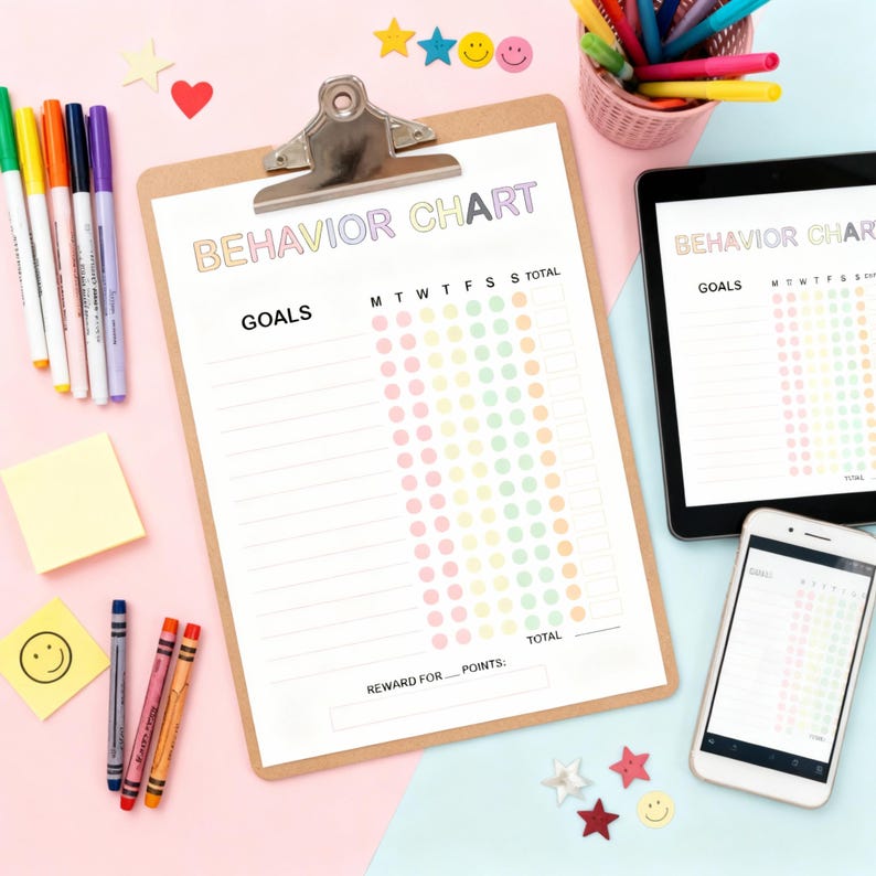 Printable Kids Behavior Chart: Reward & Responsibility Tracker ...