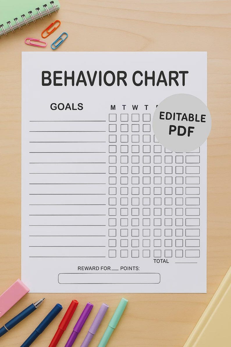 Printable Behavior Chart for Kids: Editable Reward & Chore Tracker ...