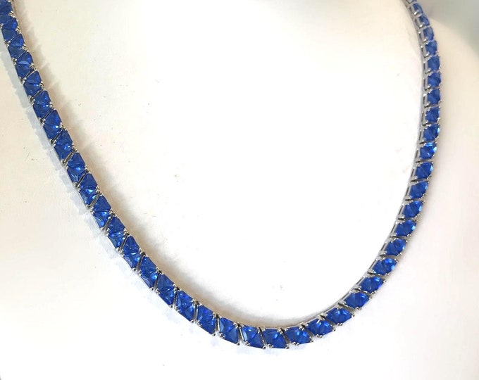 Blue Sapphire Tennis Necklace Blue Stone Estate Necklace Tennis ...