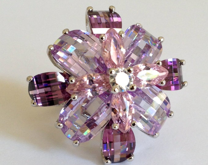 Sterling Silver Amethyst Purple Sapphire Fancy Cut Estate Ring Multi ...