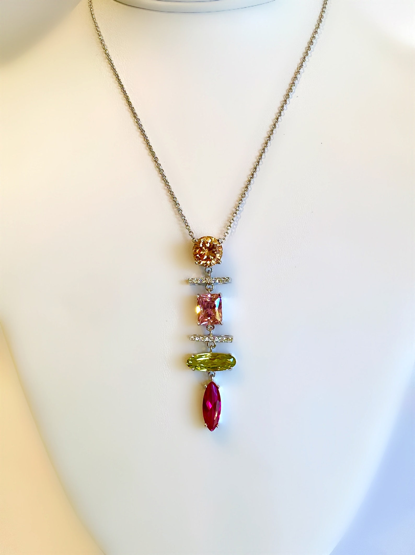 Multi Gemstone Pendant Multi Color Pendant Necklace Silver Multi Stone ...