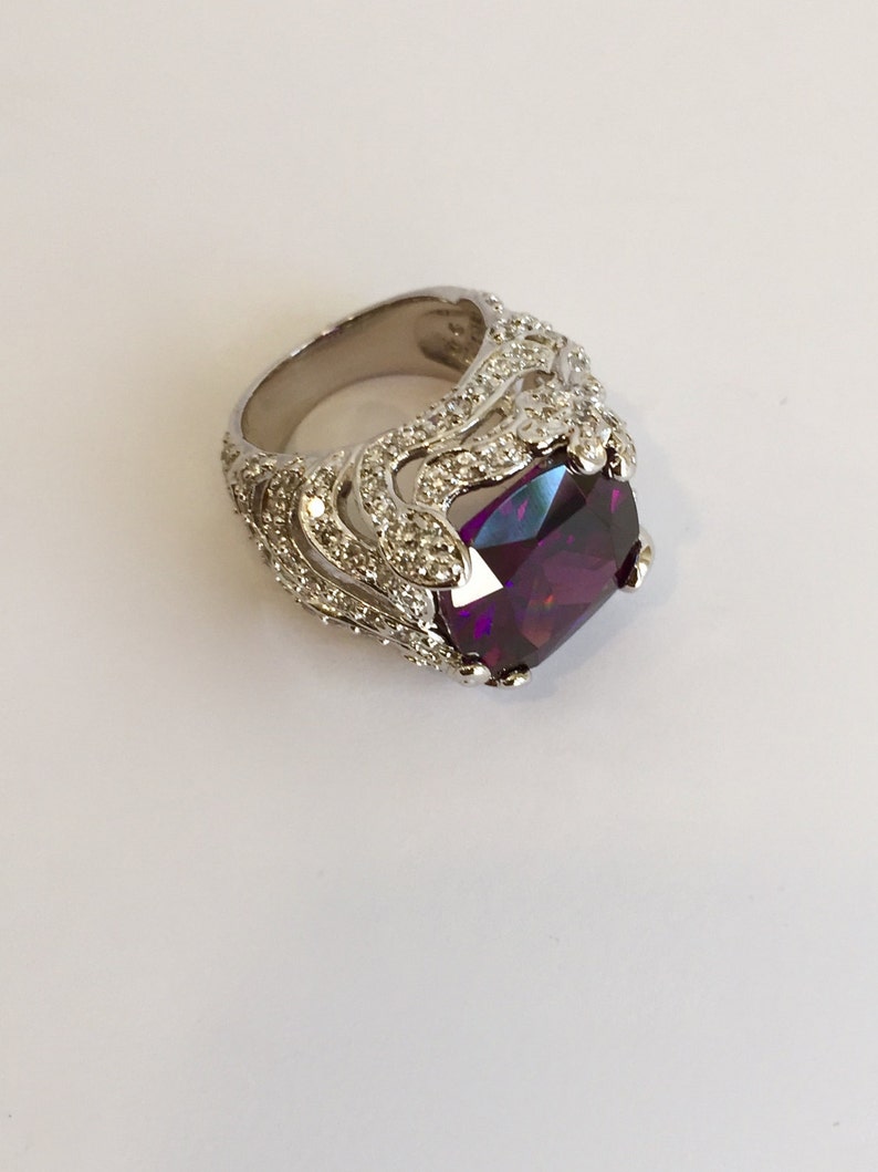 Sterling Silver Amethyst Purple Sapphire and Pave Estate Ring | Etsy