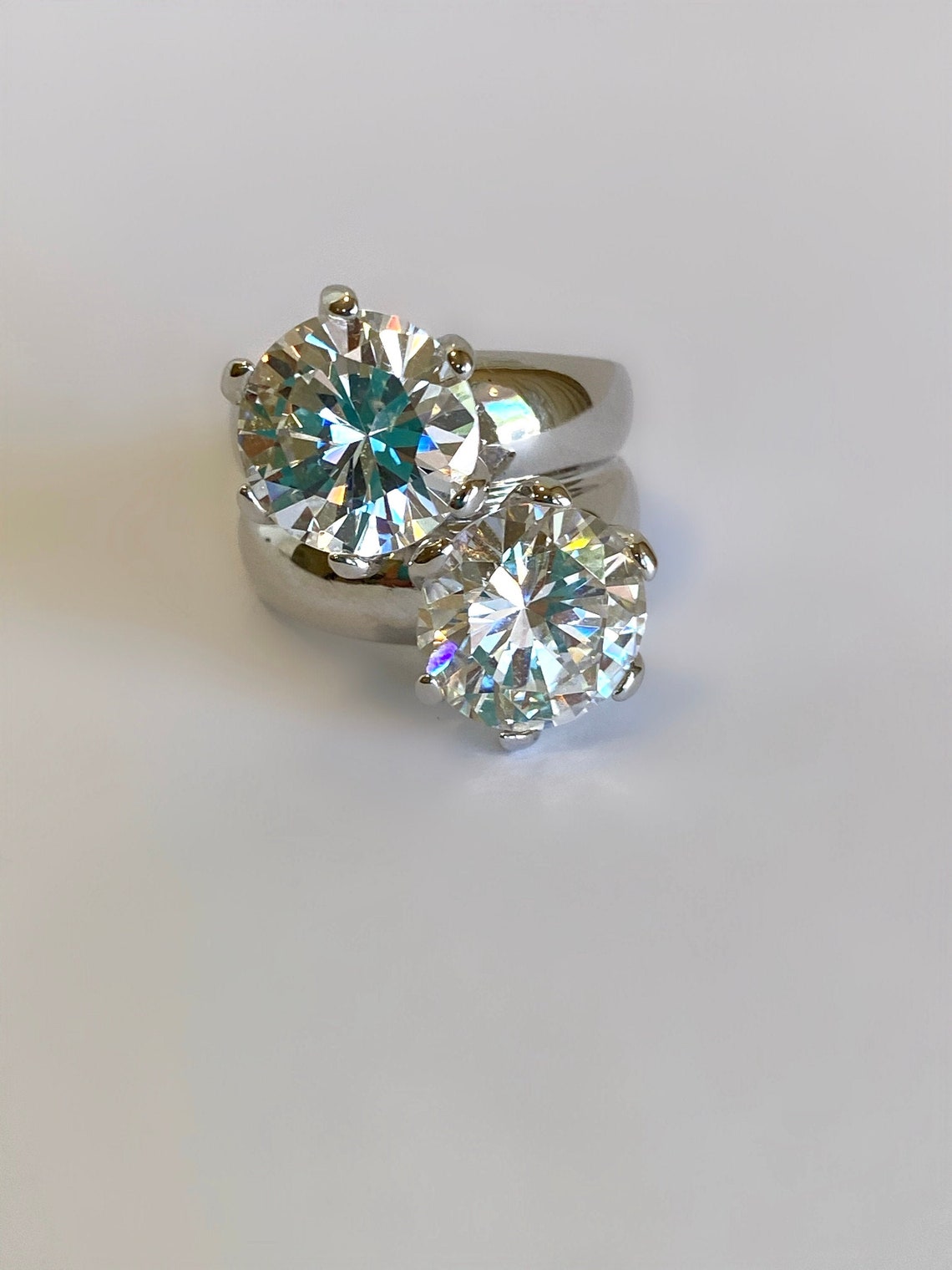 Sterling Silver 2 Stone Ring White Stone Large Stone Ring Statement ...