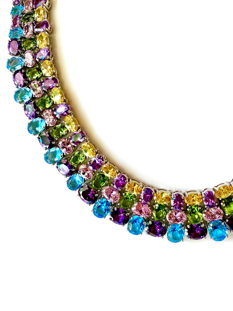 Multi Color Gemstone Formal Necklace Silver Multi Stone Estate Necklace ...