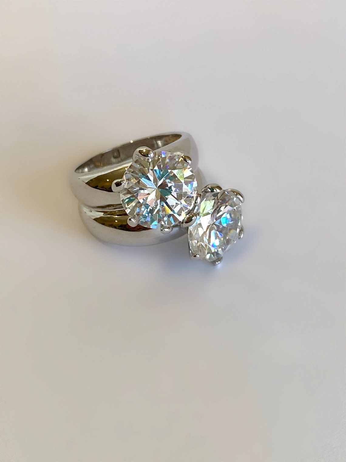 Sterling Silver 2 Stone Ring White Stone Large Stone Ring Statement ...