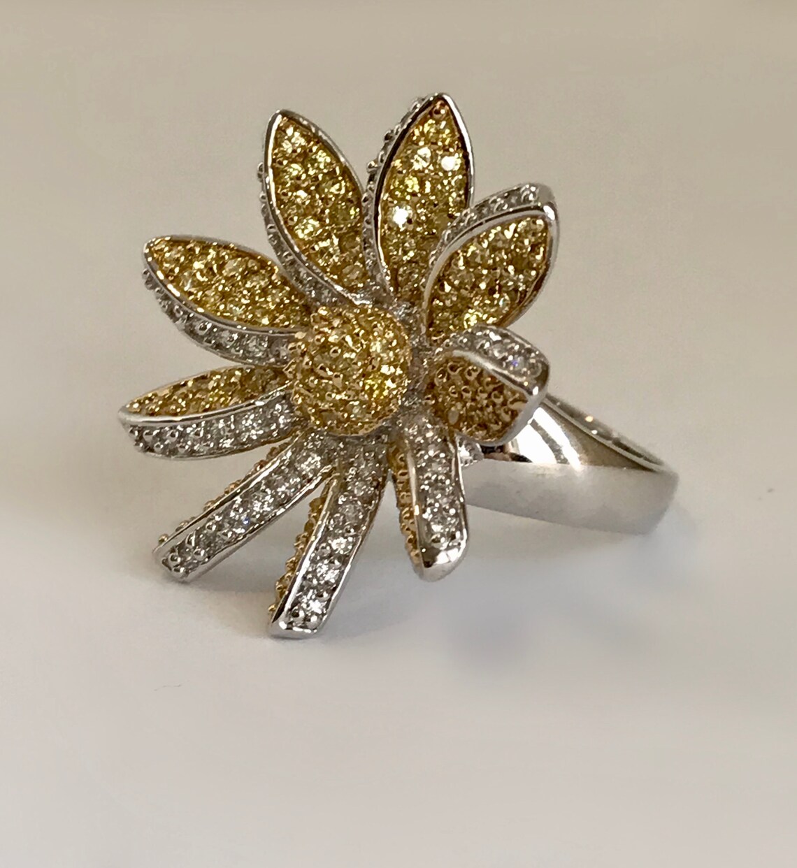 Pave Flower Ring Multi Stone Flower Daisy Ring Citrine and White Pave ...