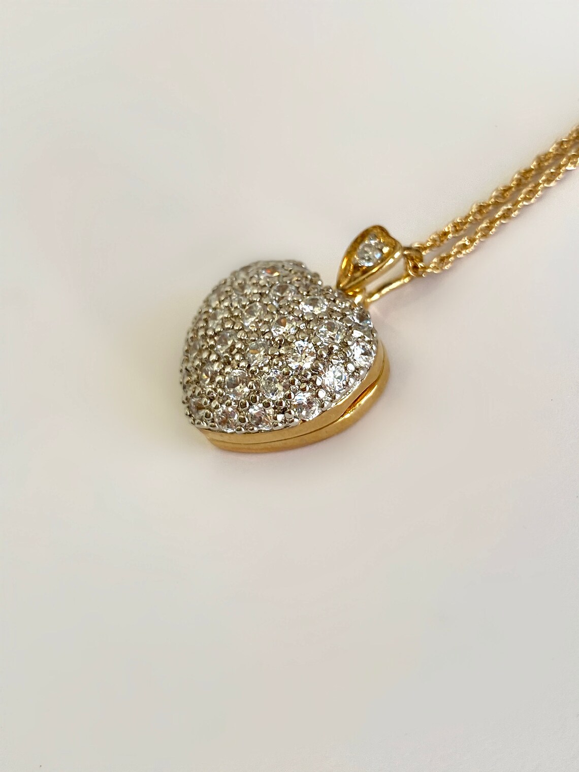2 Tone Diamond Heart Locket Gold Vermeil Sterling Estate - Etsy