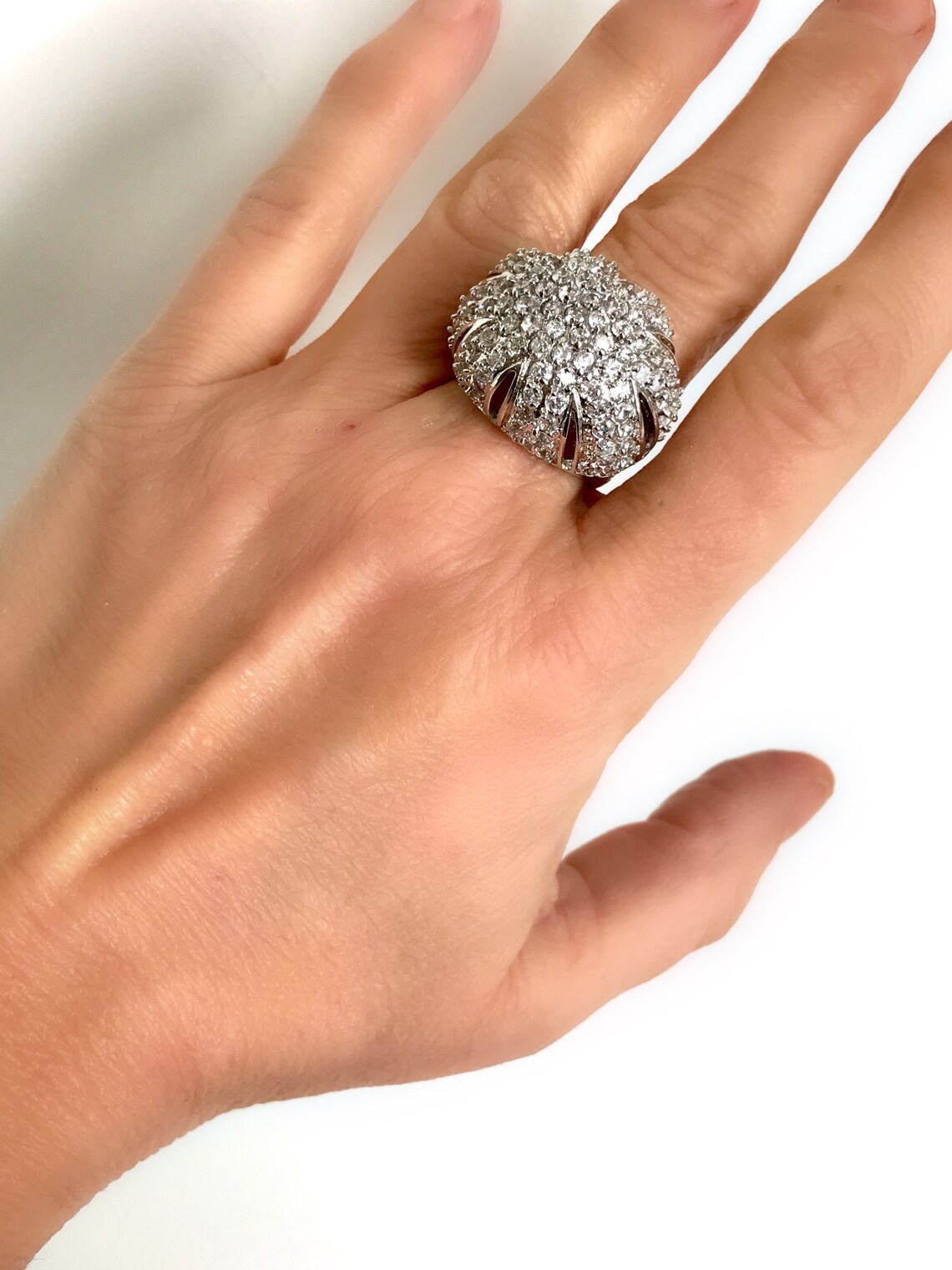 Sterling Silver Pave Dome Ring Estate Ring White Stone Pave - Etsy