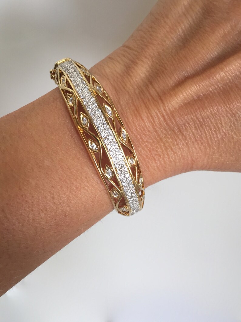 Vintage Gold Vermeil & Pave Hinged Bangle Bracelet Estate - Etsy
