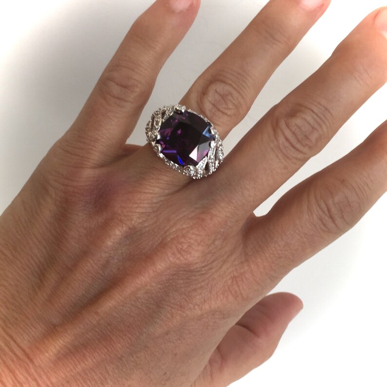 Sterling Silver Amethyst Purple Sapphire and Pave Estate Ring | Etsy