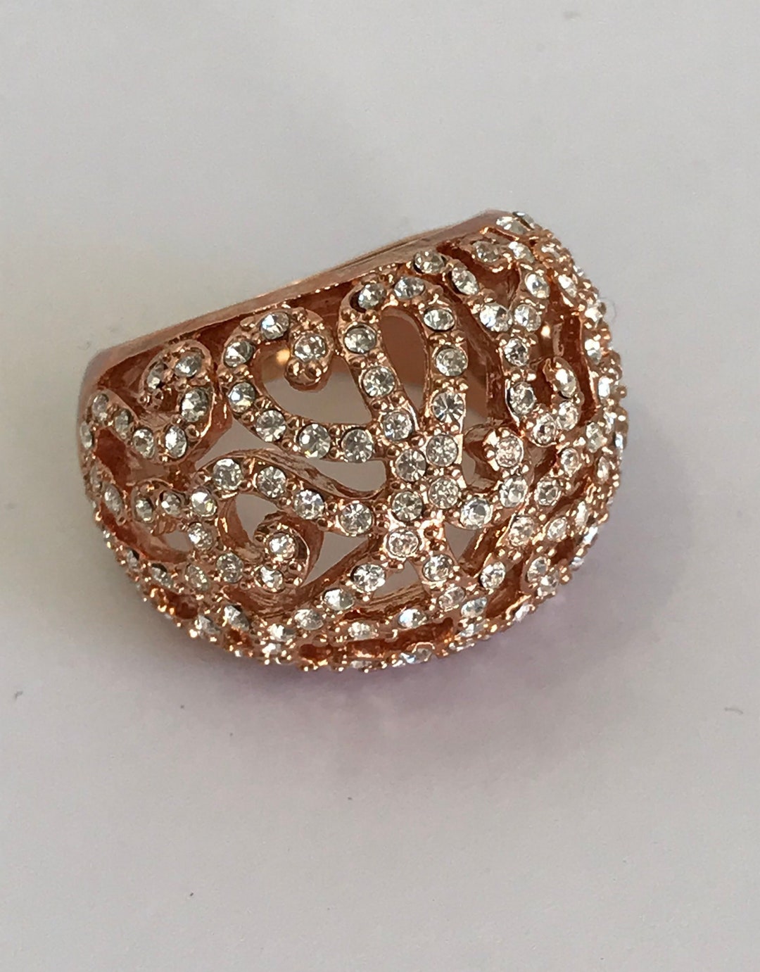 Rose Gold and Pave Estate Ring Pave Bombe Ring White Stone Rose Gold ...