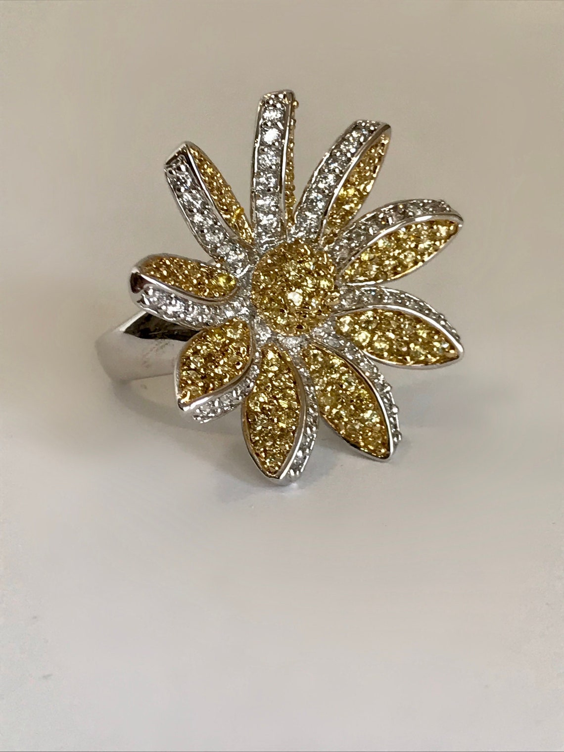 Pave Flower Ring Multi Stone Flower Daisy Ring Citrine and White Pave ...