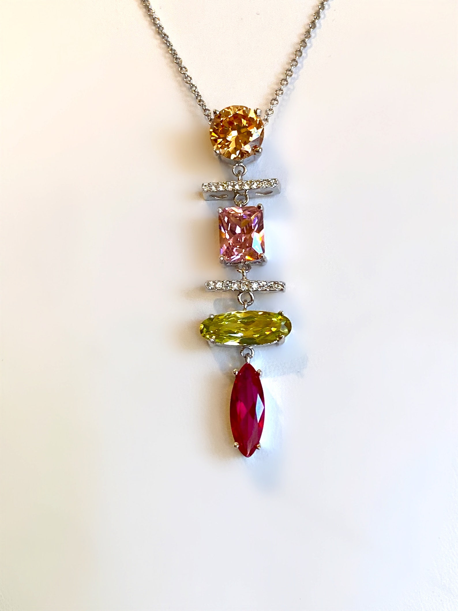Multi Gemstone Pendant Multi Color Pendant Necklace Silver Multi Stone ...