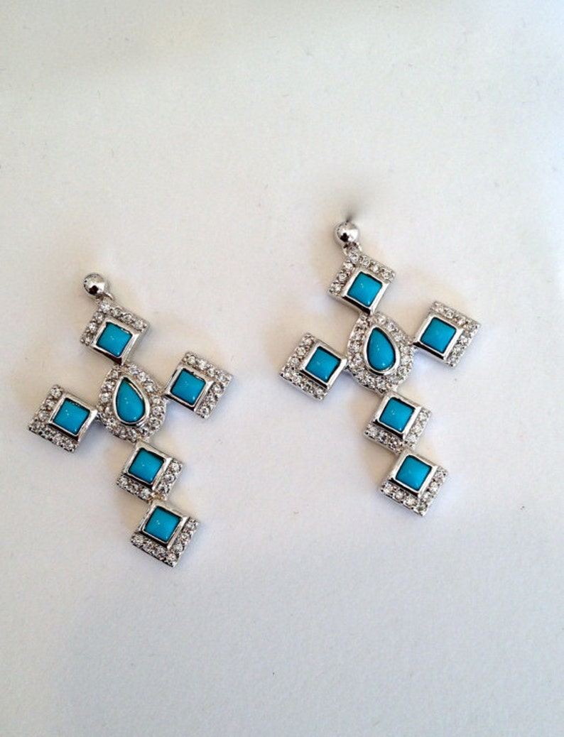 Sterling Silver Turquoise and Pave Estate Ring Blue Stone Ring White ...