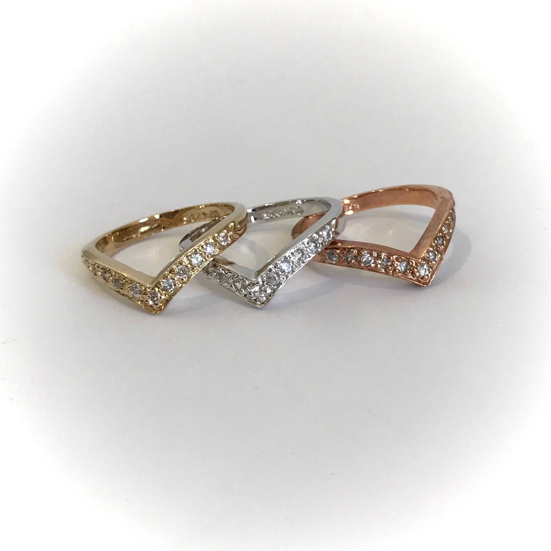 Three Tone Tri Tone Stacking Ring Pave Stacking Rings Stackable Rings ...