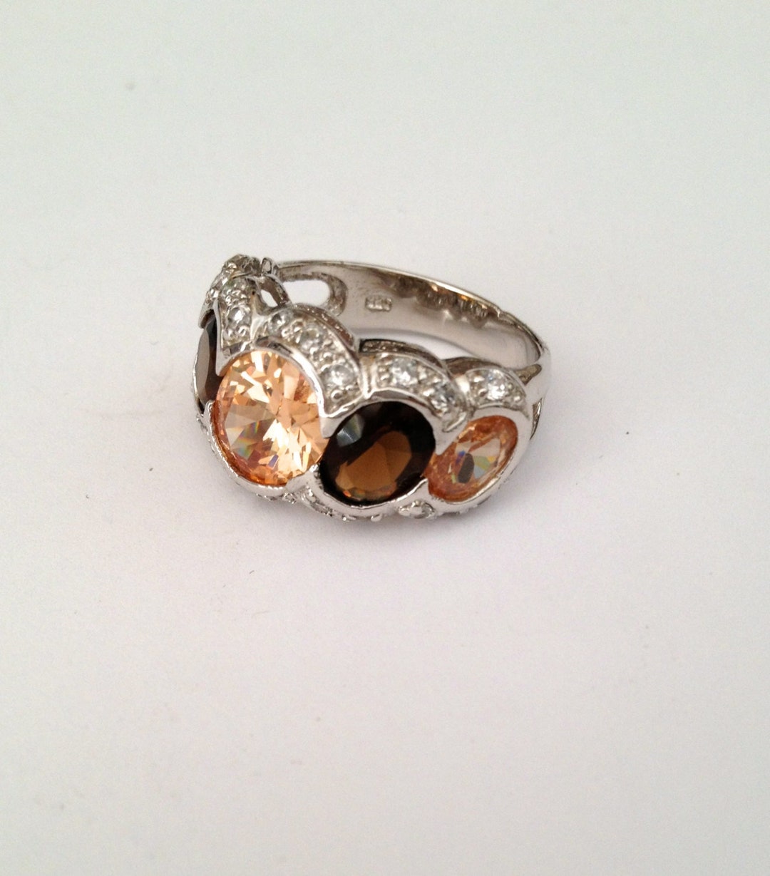 5 Stone Ring Sterling Morganite Peach Sapphire Smoky Topaz and Pave 5 ...