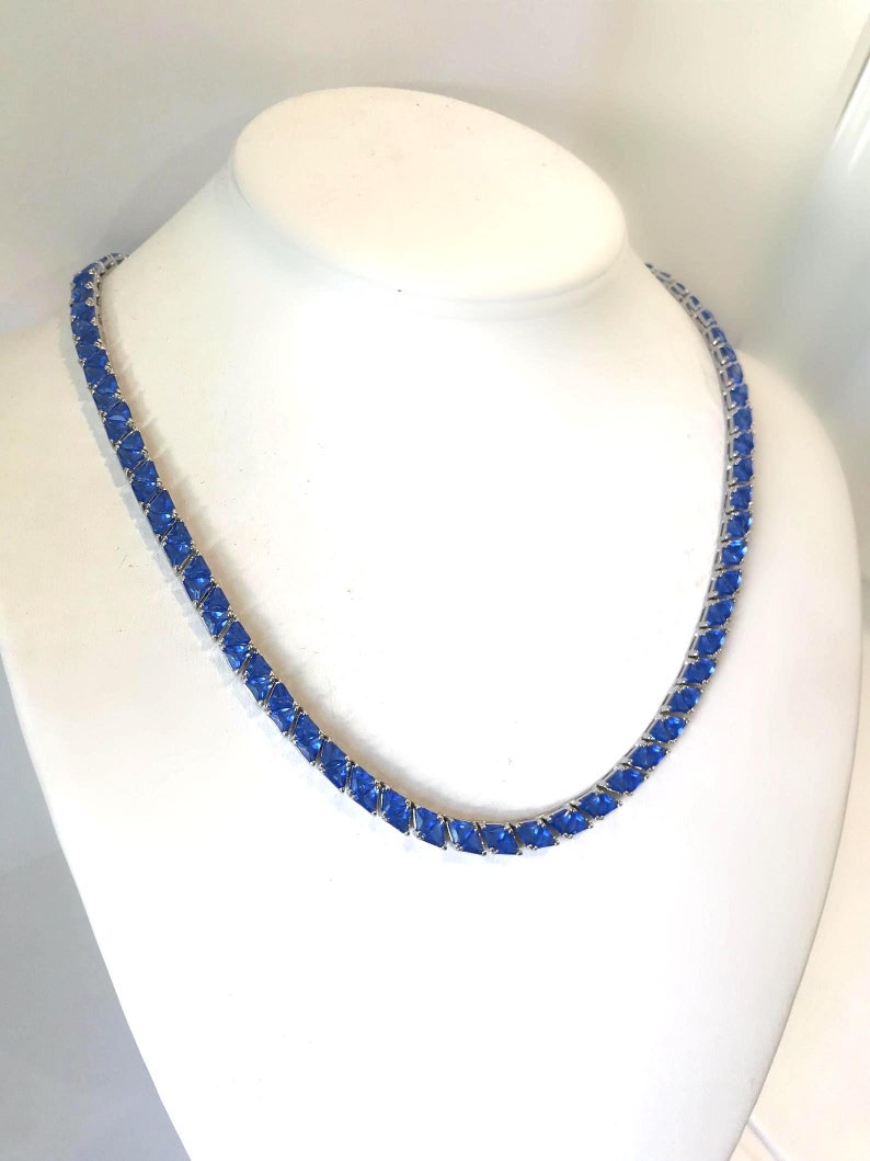 Blue Sapphire Tennis Necklace Blue Stone Estate Necklace | Etsy