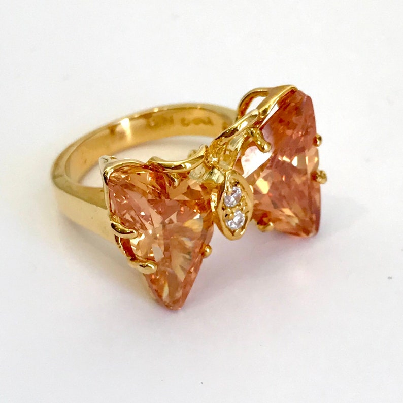 Morganite Peach Sapphire Butterfly Ring Multi Stone Peach Stone Ring ...