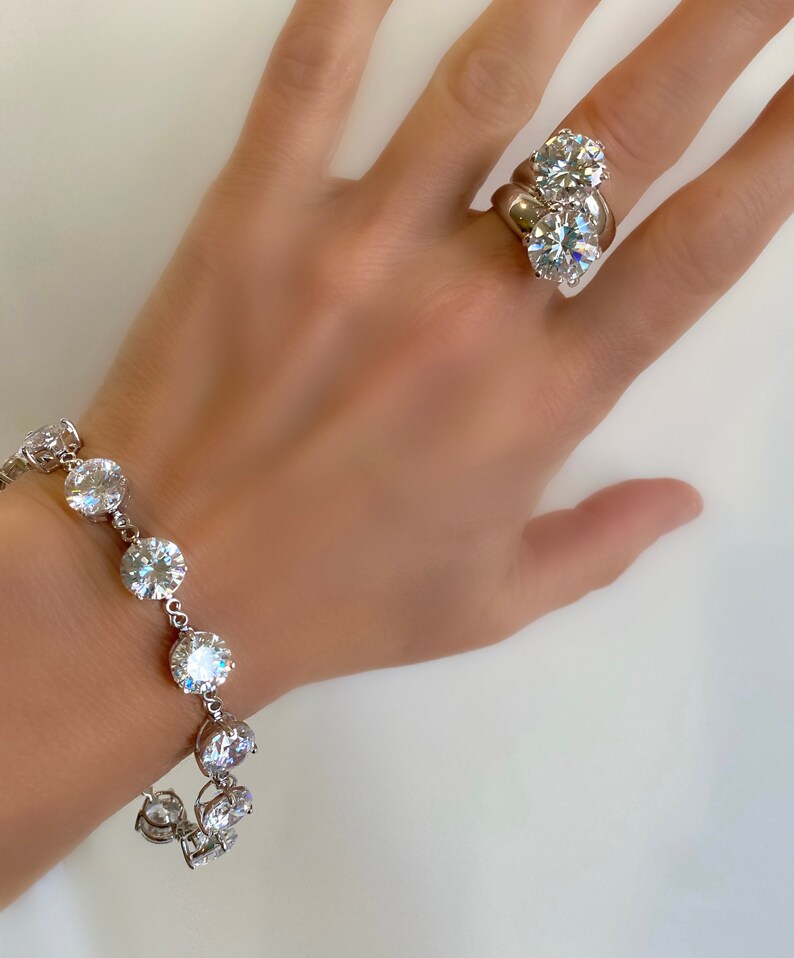 Sterling Silver 2 Stone Ring White Stone Large Stone Ring Statement ...