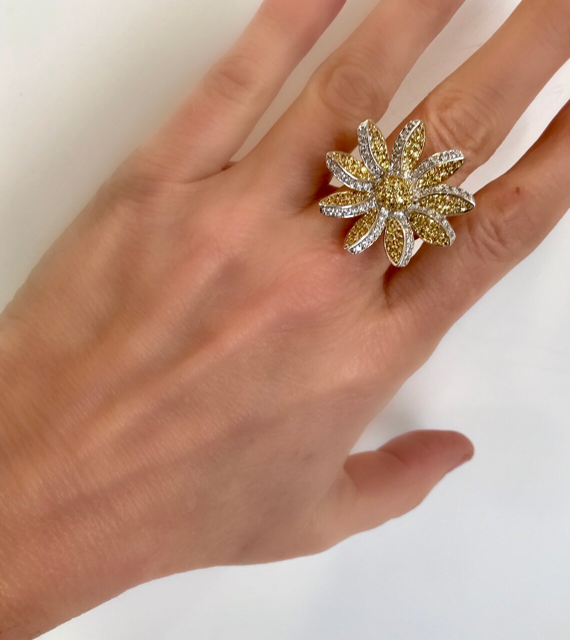 Pave Flower Ring Multi Stone Flower Daisy Ring Citrine and White Pave ...