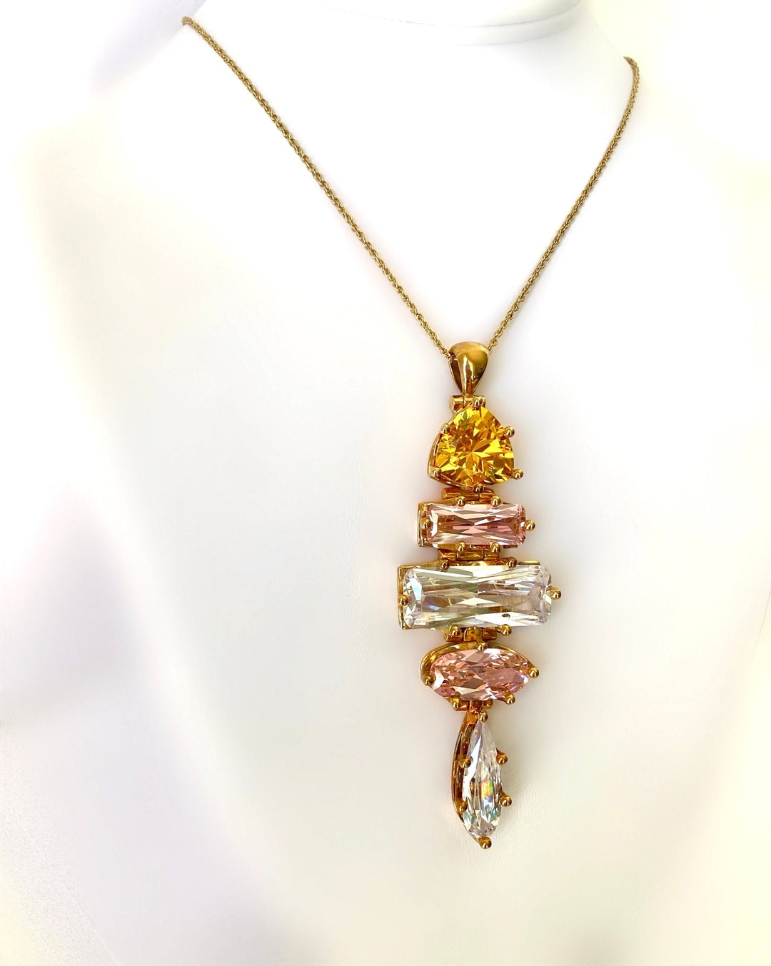 Large Stone Multi Color Pendant Pink Sapphire Citrine and Diamond Multi ...