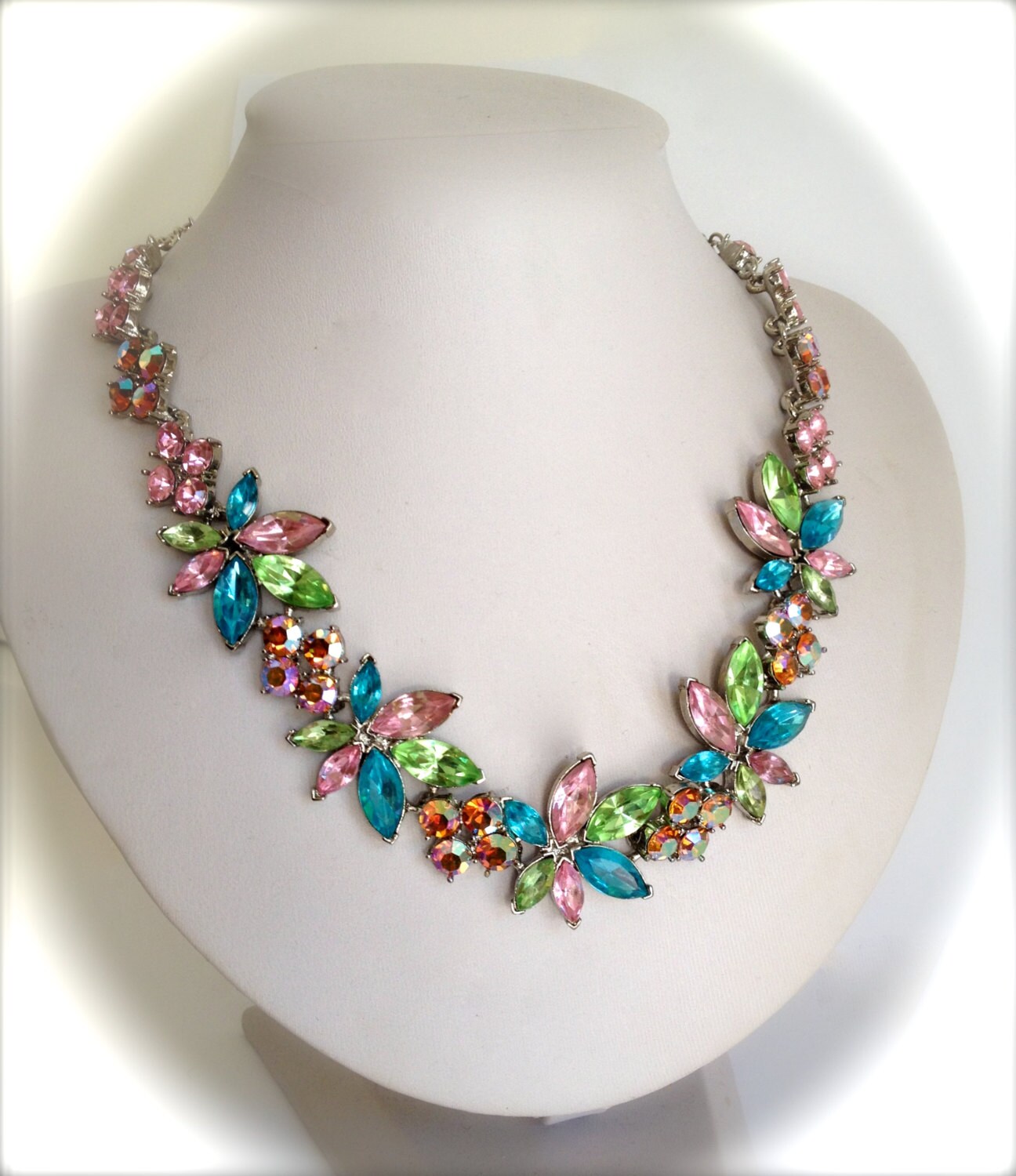 Multi Color Crystal Collar Necklace Blue Stone Pink Stone - Etsy